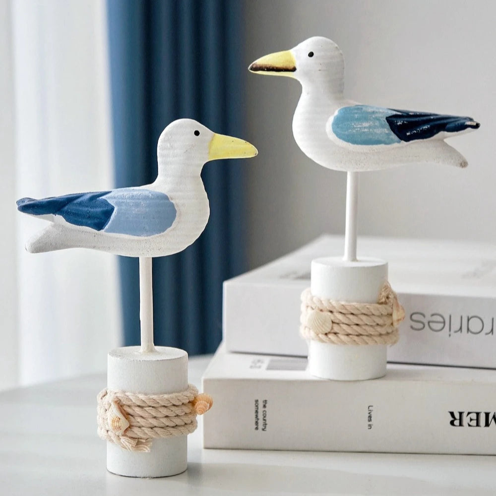 Hand-Carved Wooden Seagull Figurine - Ikorii