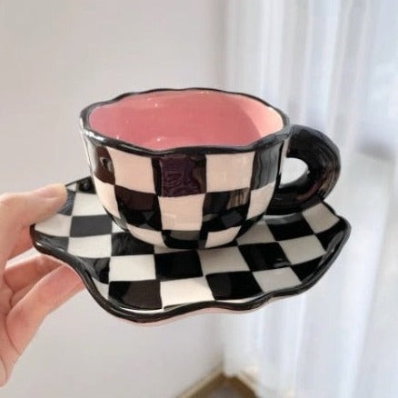 Checkered Ceramic Mug - Ikorii